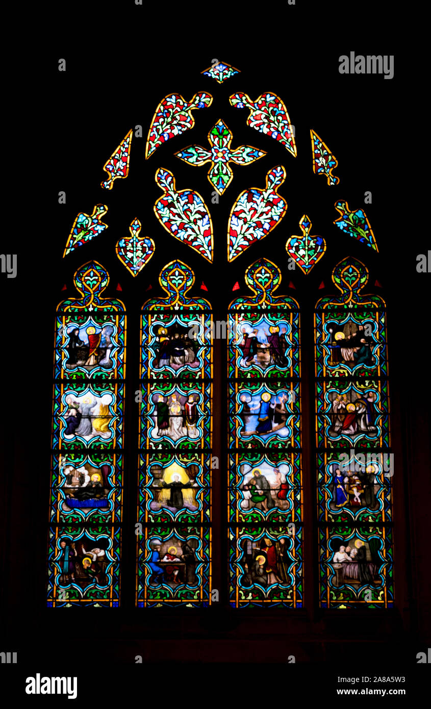Quimper, Finistere / France - 23 August, 2019: detail view of stained ...
