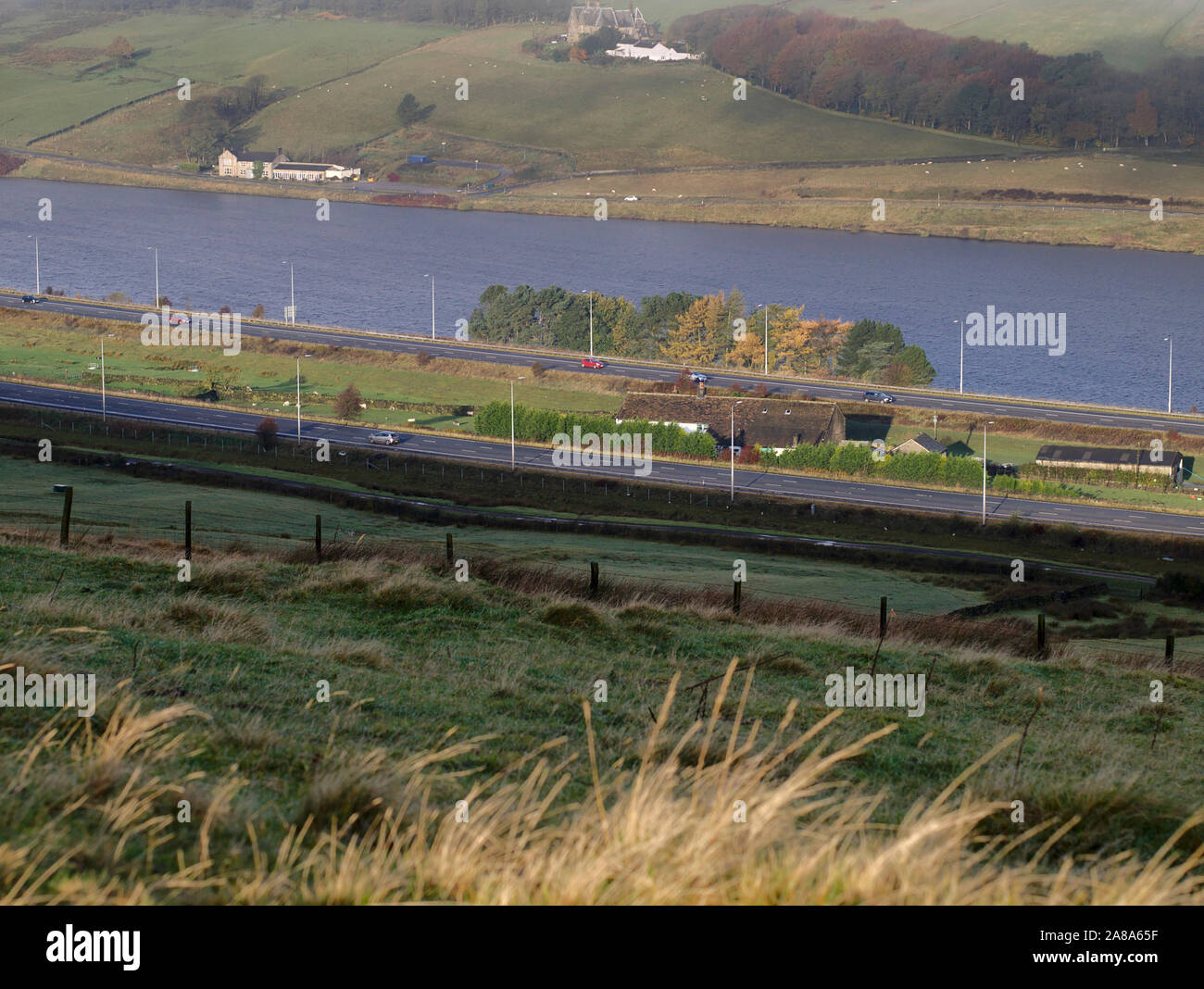 Stott Hall Farm, Booth Wood Reservoir & M62 in the mist & fog from the ...