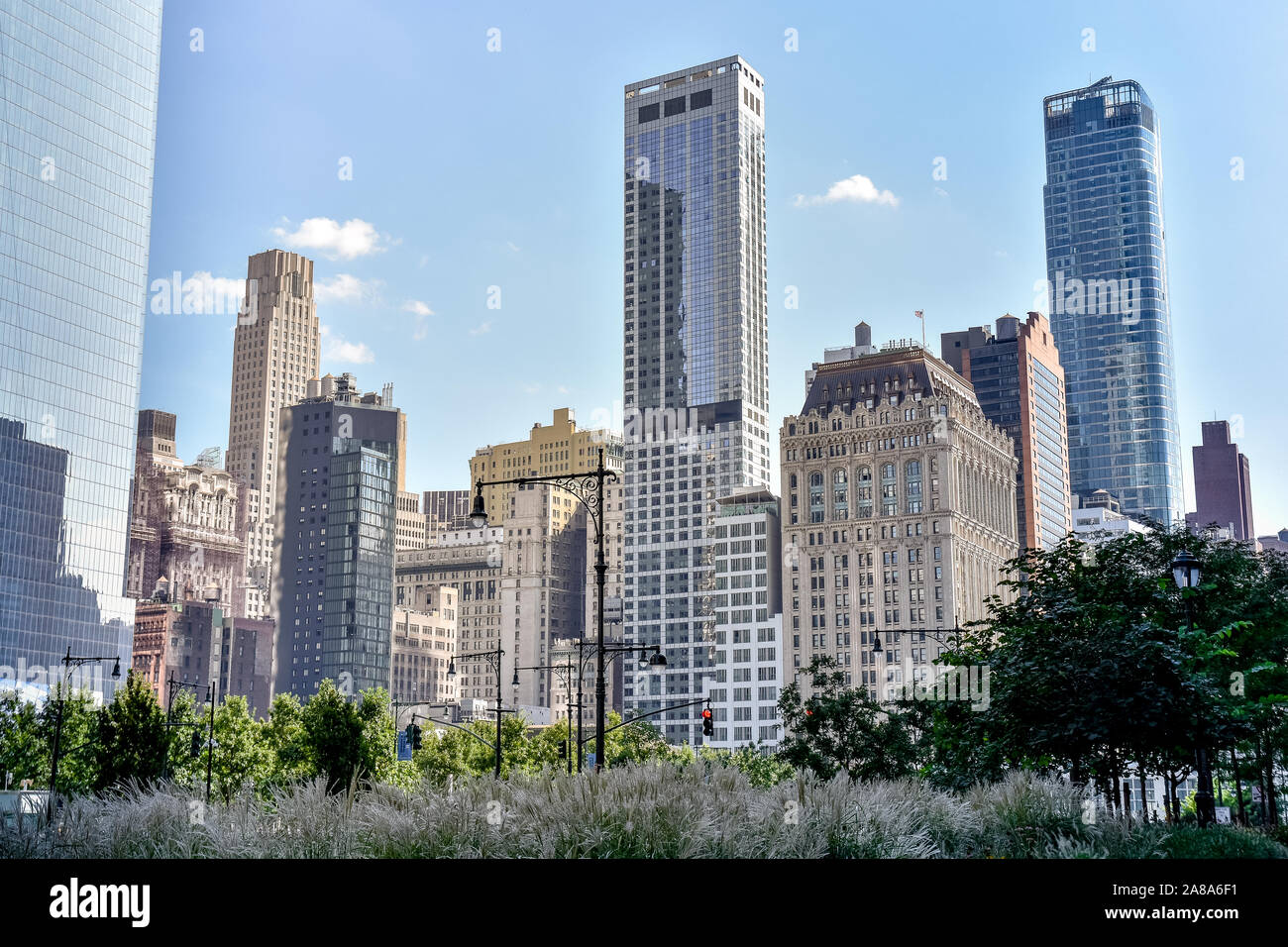 Manhattan financial district buildings on a sunny day. Architecture and ...