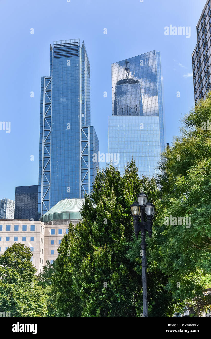 Manhattan financial district buildings on a sunny day. Architecture and ...