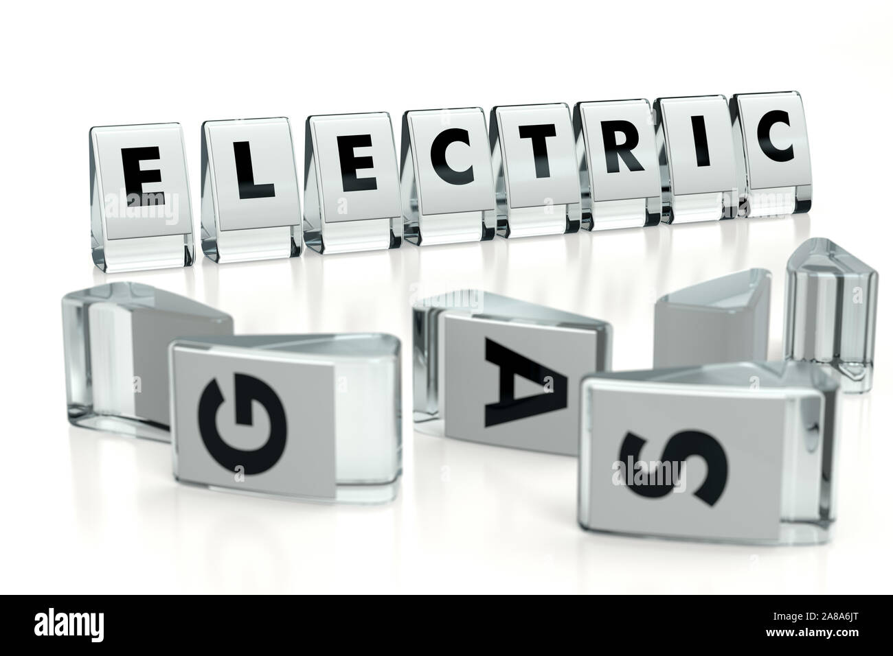 ELECTRIC word written on glossy blocks and fallen over blurry blocks ...
