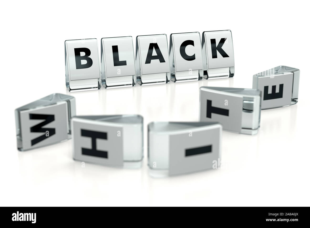 BLACK word written on glossy blocks and fallen over blurry blocks with ...