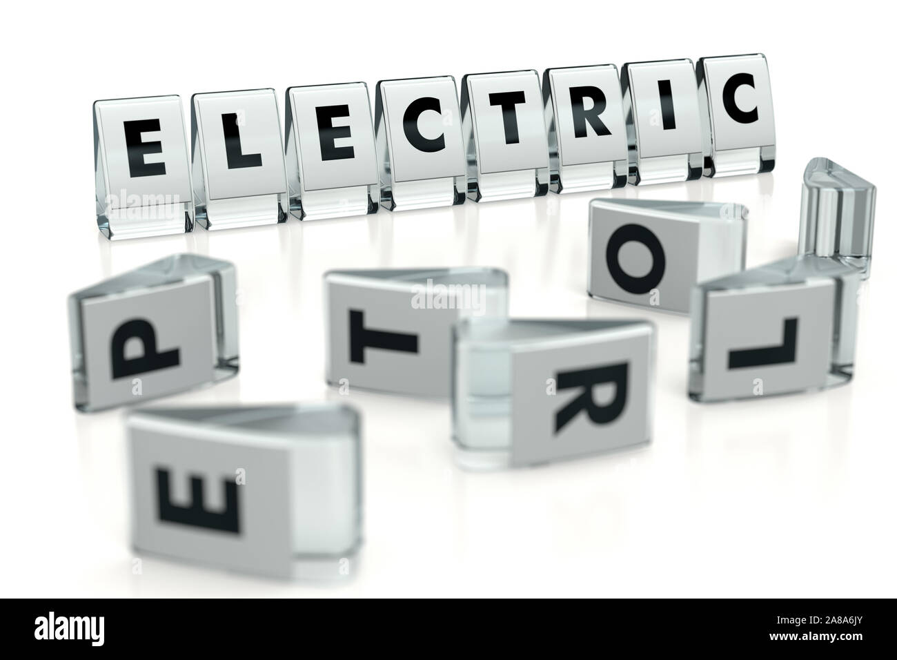 ELECTRIC word written on glossy blocks and fallen over blurry blocks ...