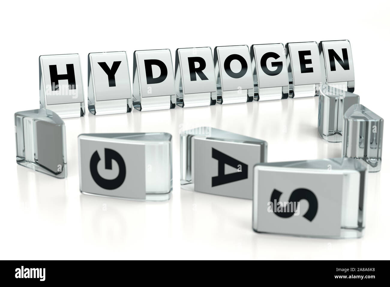 HYDROGEN word written on glossy blocks and fallen over blurry blocks in ...