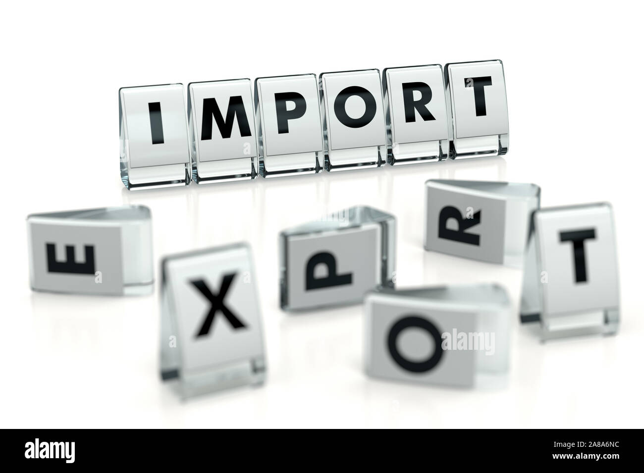 IMPORT word written on glossy blocks and fallen over blurry blocks with ...