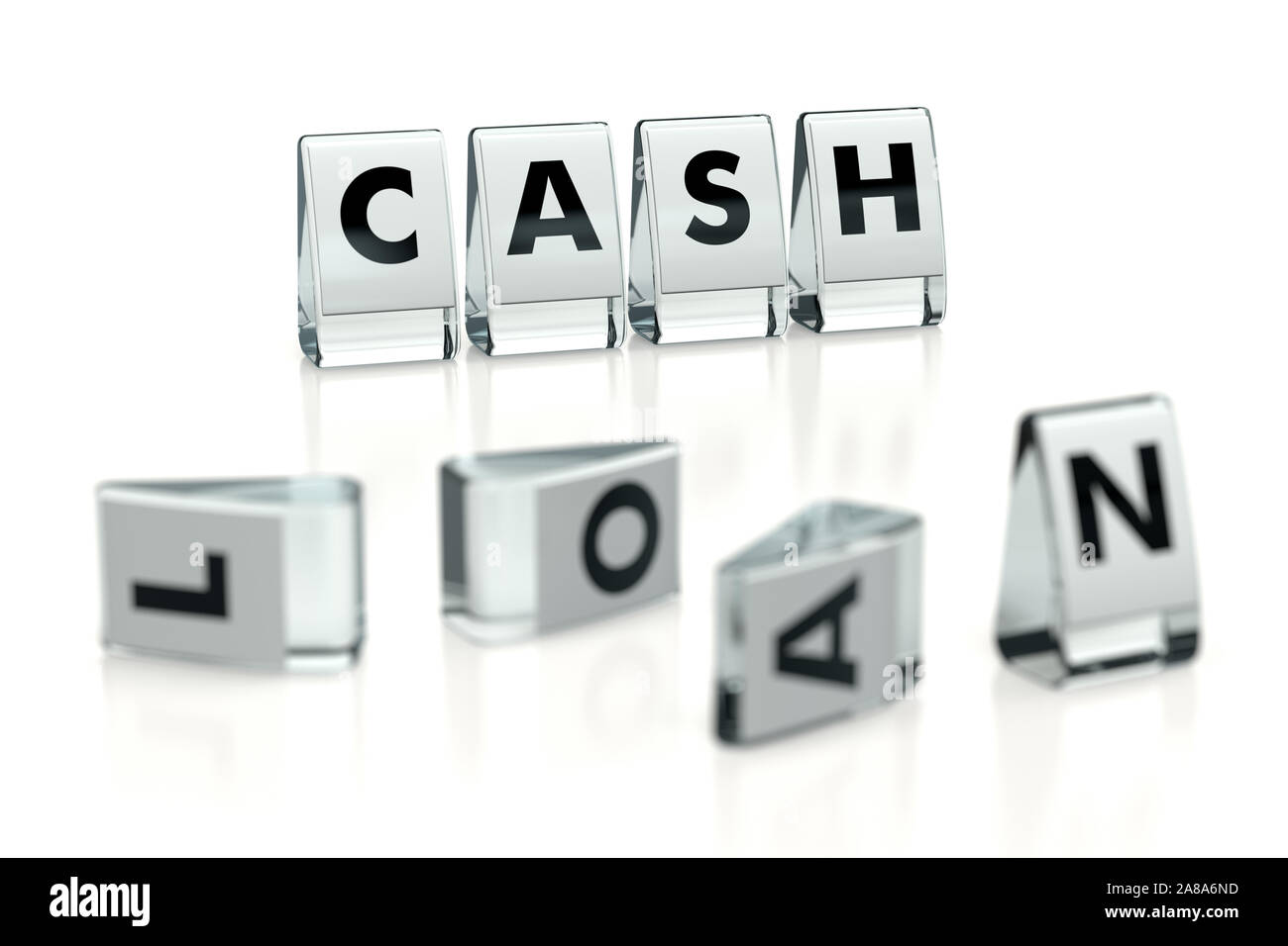 CASH word written on glossy blocks and fallen over blurry blocks with ...