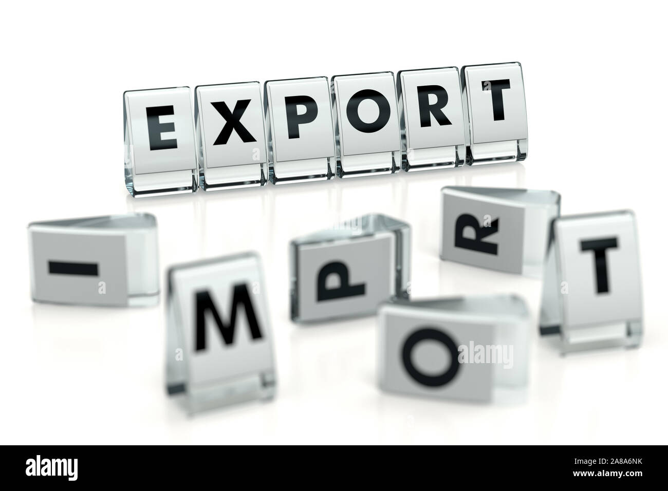 EXPORT word written on glossy blocks and fallen over blurry blocks with ...