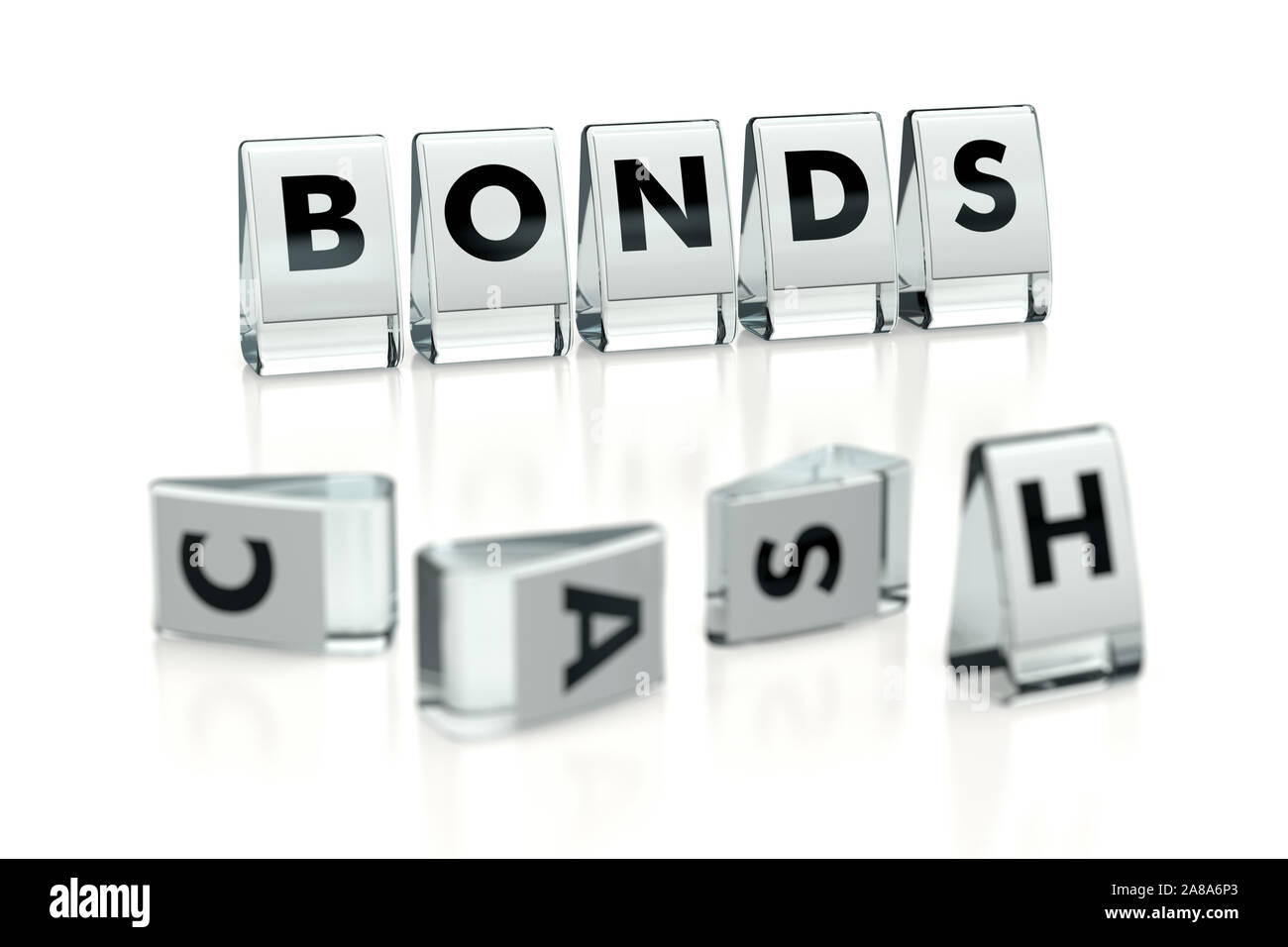 BONDS word written on glossy blocks and fallen over blurry blocks with ...