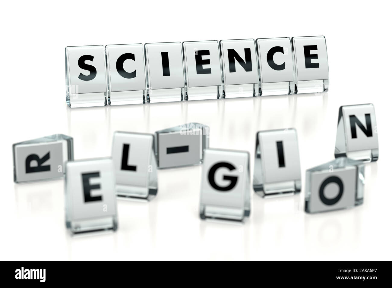 SCIENCE word written on glossy blocks and fallen over blurry blocks ...