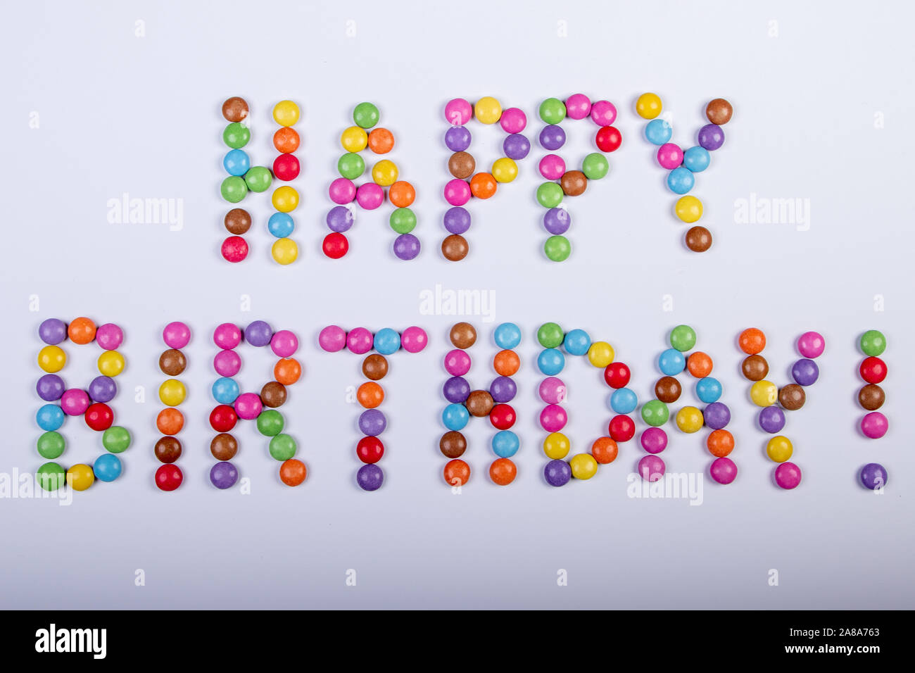Happy Birthday with white background, smarties Stock Photo - Alamy