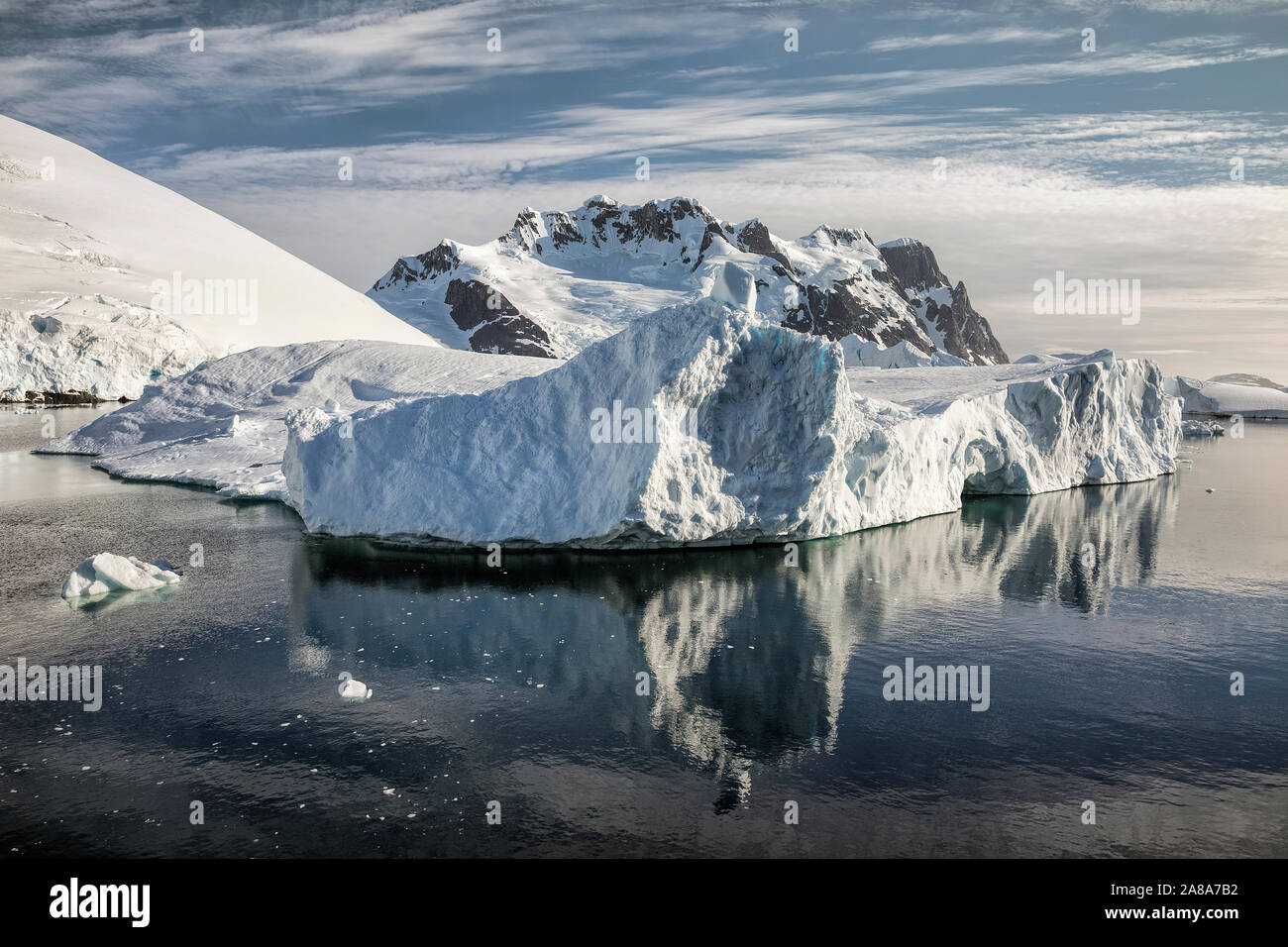 Iceberg and mountain backdrop near the Lemaire Channel along the ...