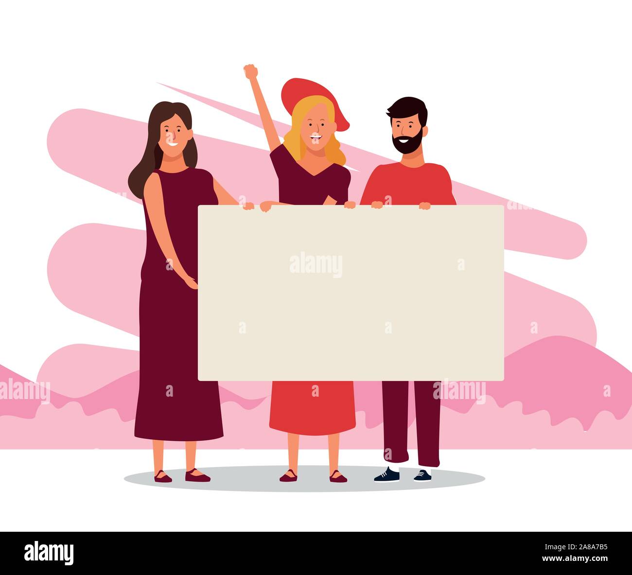 cartoon young people protesting with blank posters in the park over ...