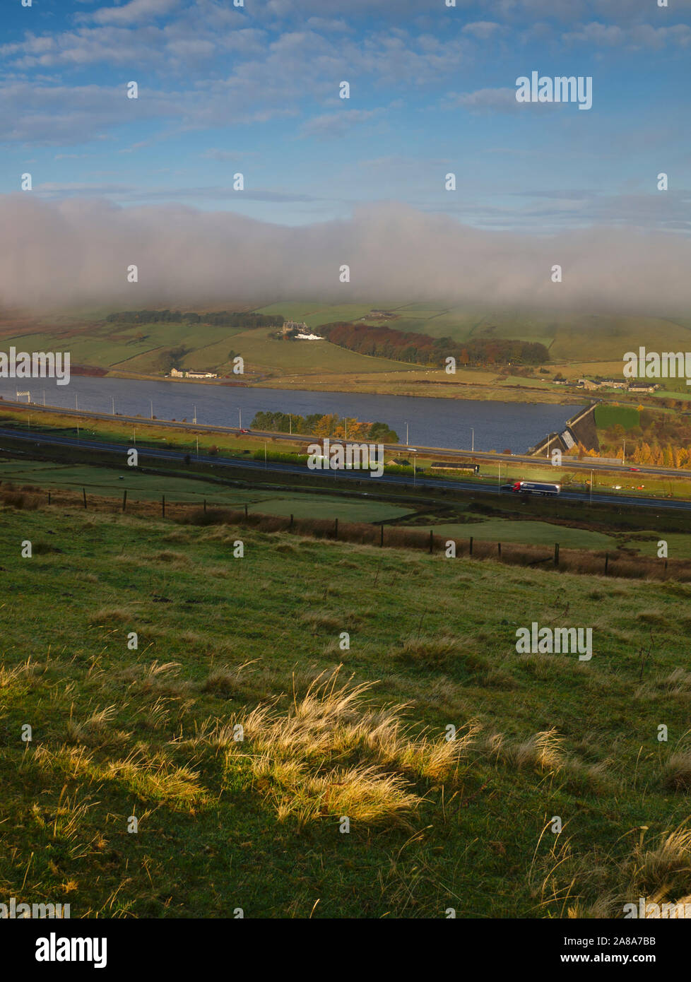 Stott Hall Farm, Booth Wood Reservoir & M62 in the mist & fog from the ...