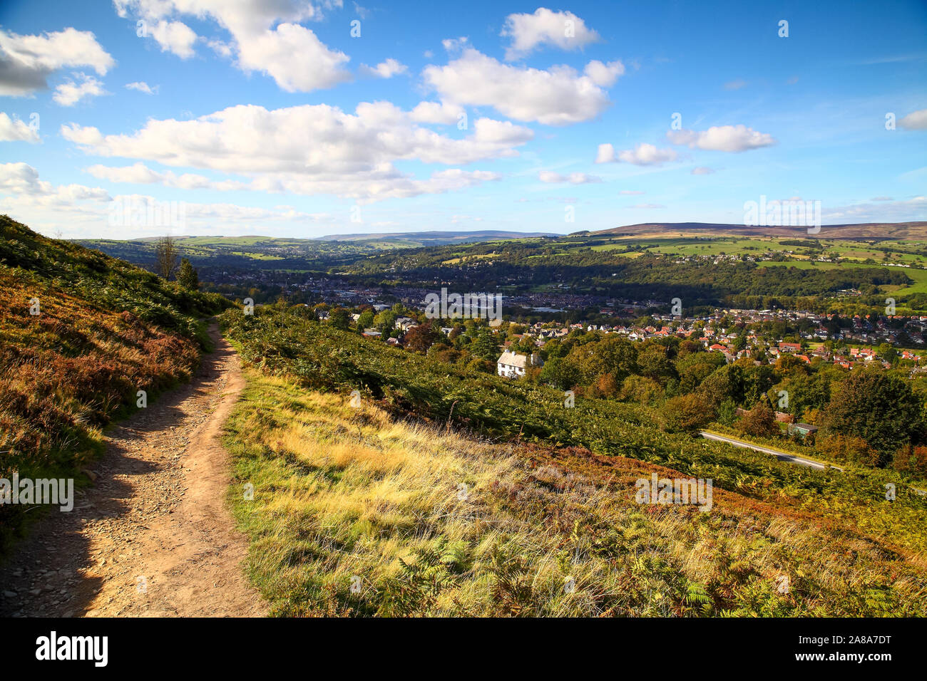 Path running along ilkley moor and a view of ilkley town Stock Photo ...