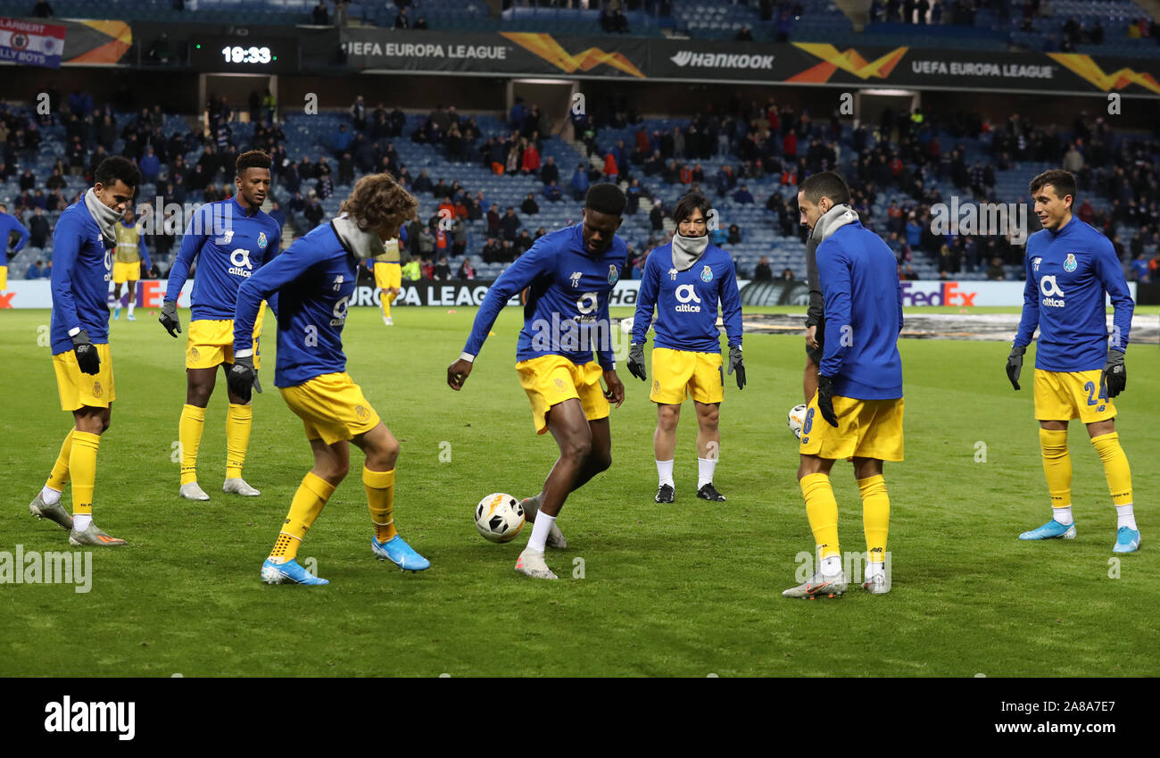 FC Porto players warm up before the UEFA Europa League match at Ibrox ...