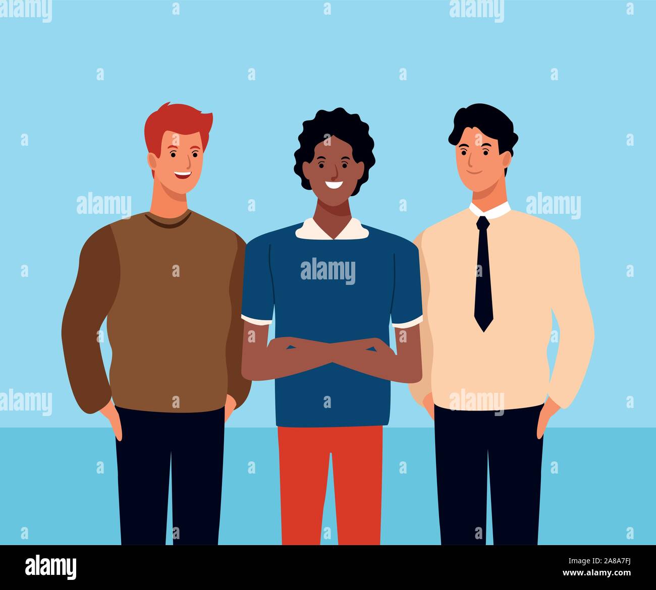 cartoon male friends standing, colorful design Stock Vector Image & Art ...
