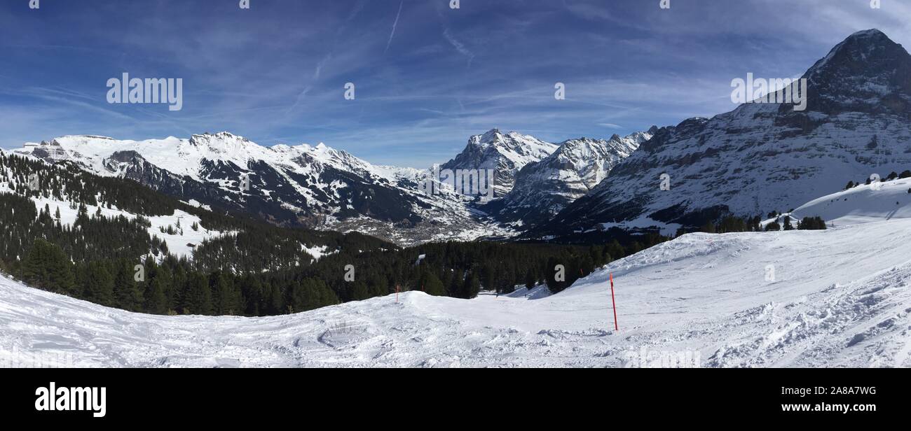 The Wengen ski resort in Switzerland with a panoramic view of snow ...
