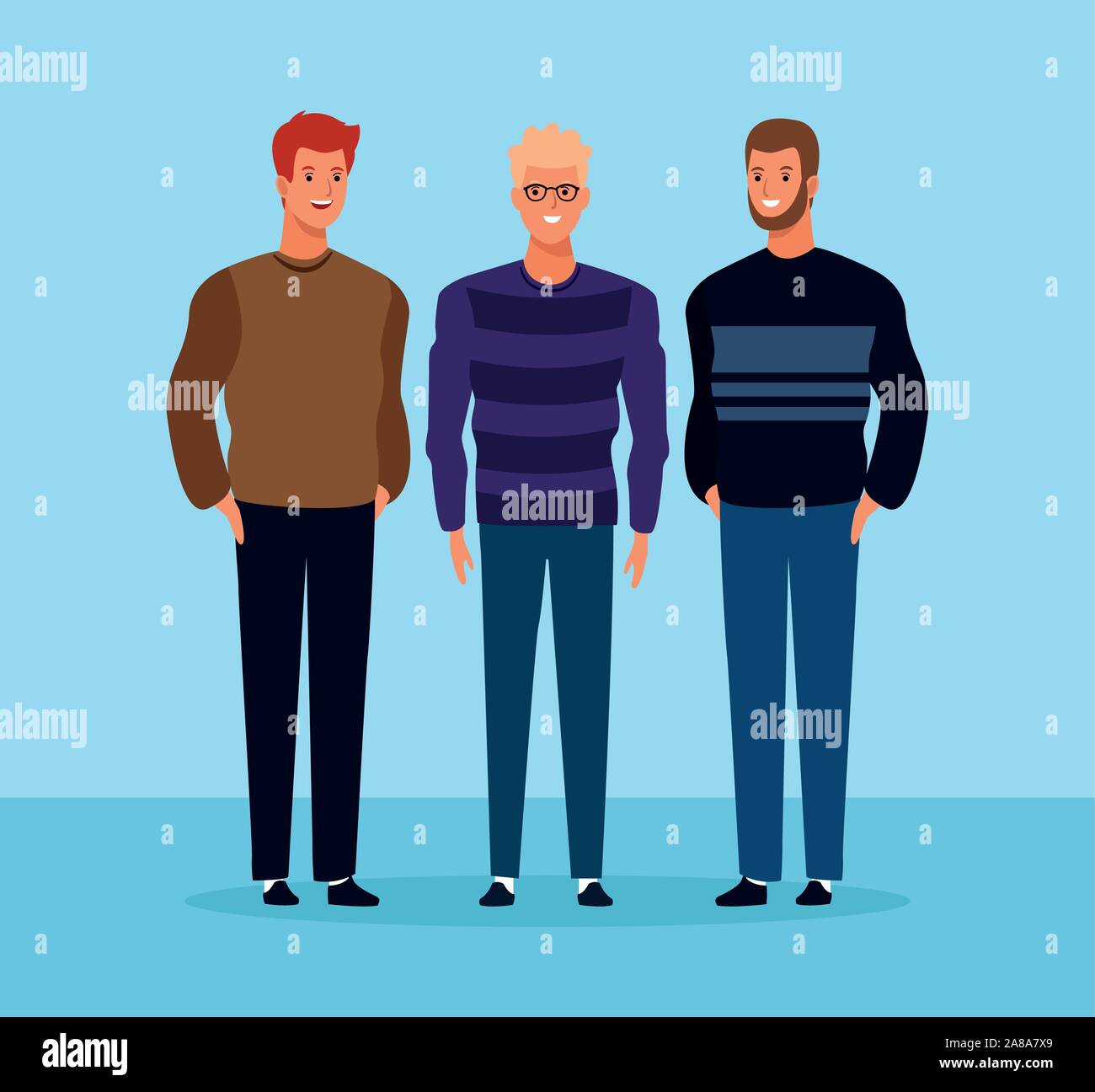 cartoon male friends standing, colorful design Stock Vector Image & Art ...