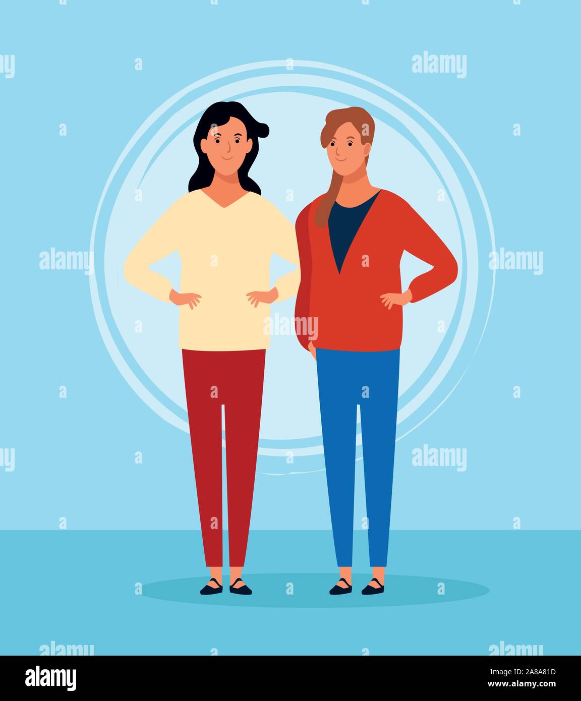 cartoon two women standing, colorful design Stock Vector Image & Art ...