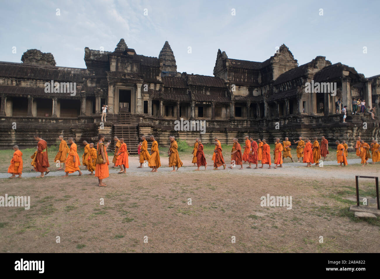 Large group of Buddhist monks during the celebration of the Visak ...