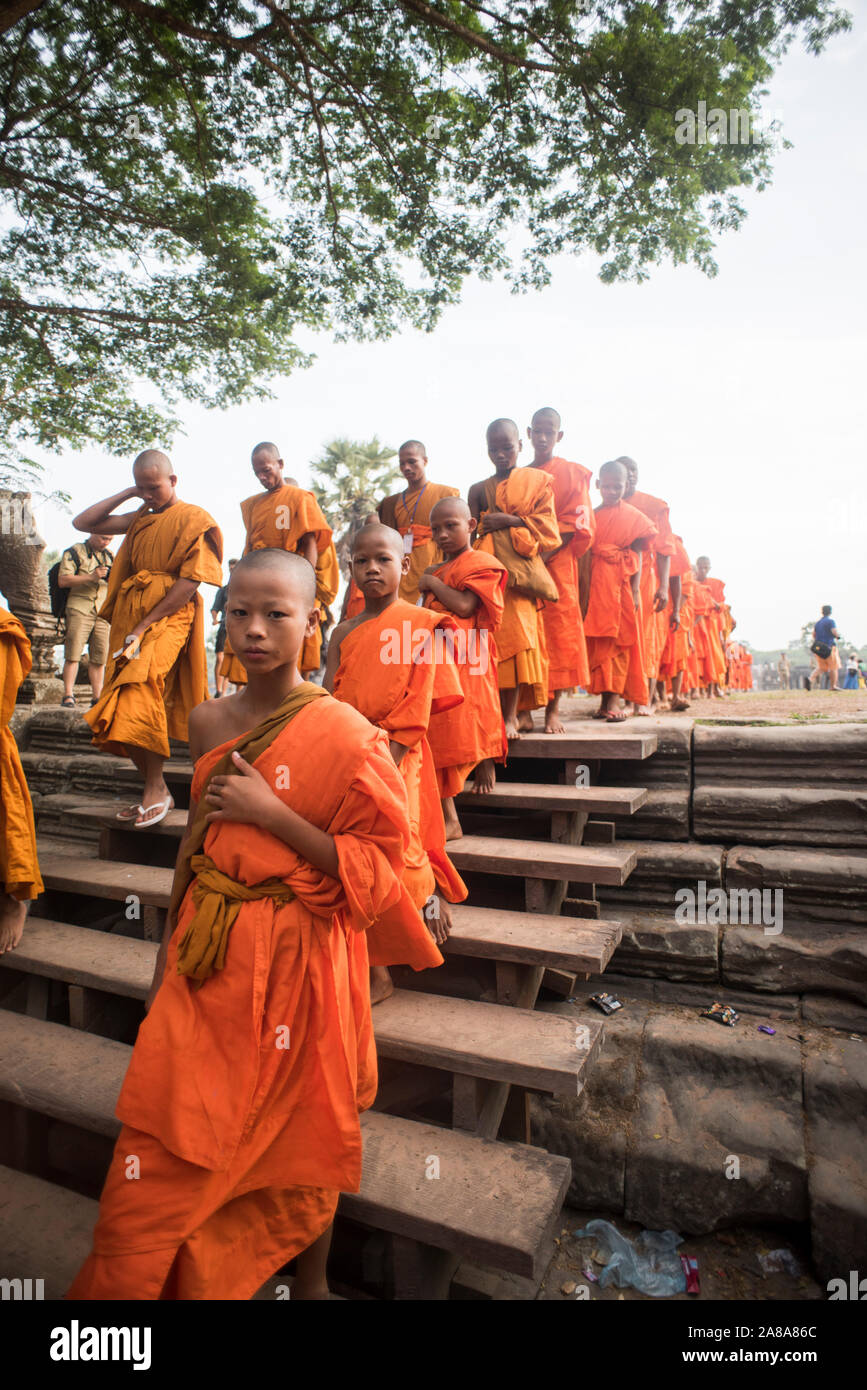 Large group of Buddhist monks during the celebration of the Visak ...
