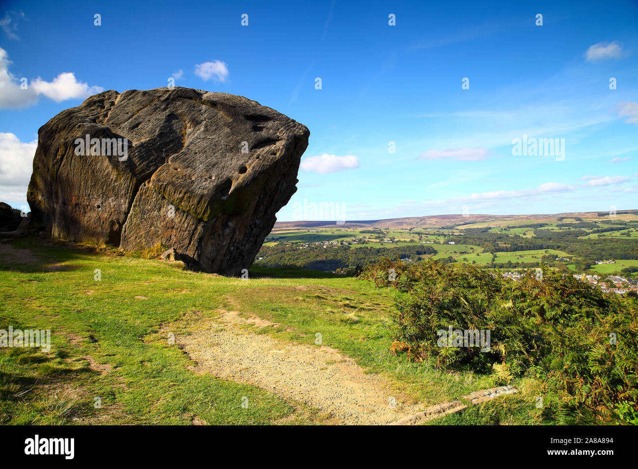 Landscape view of the cow and calf rocks at Ilkley moor West Yorkshire ...