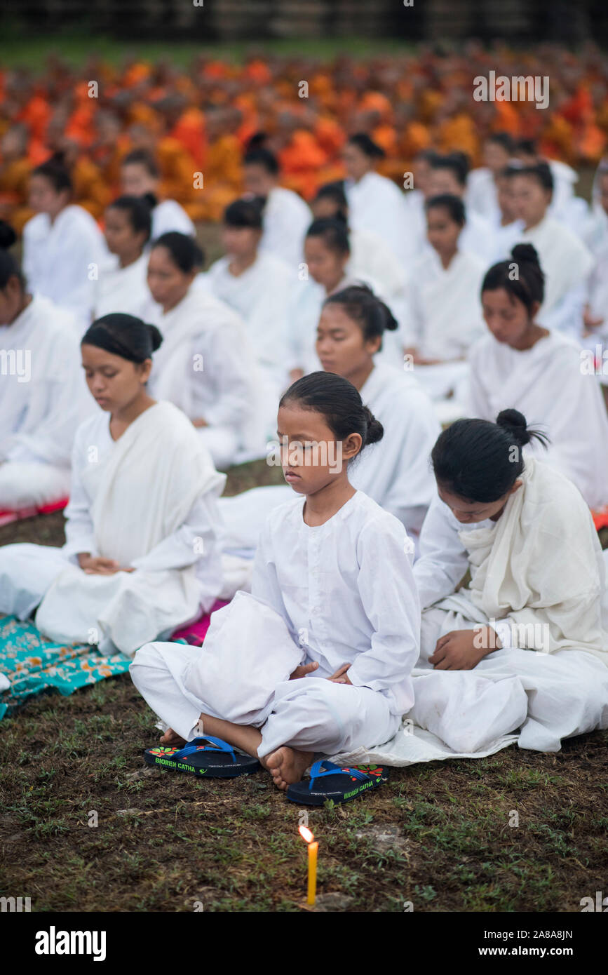 A Large group of Buddhist monks and Nuns during the Celebration of the ...