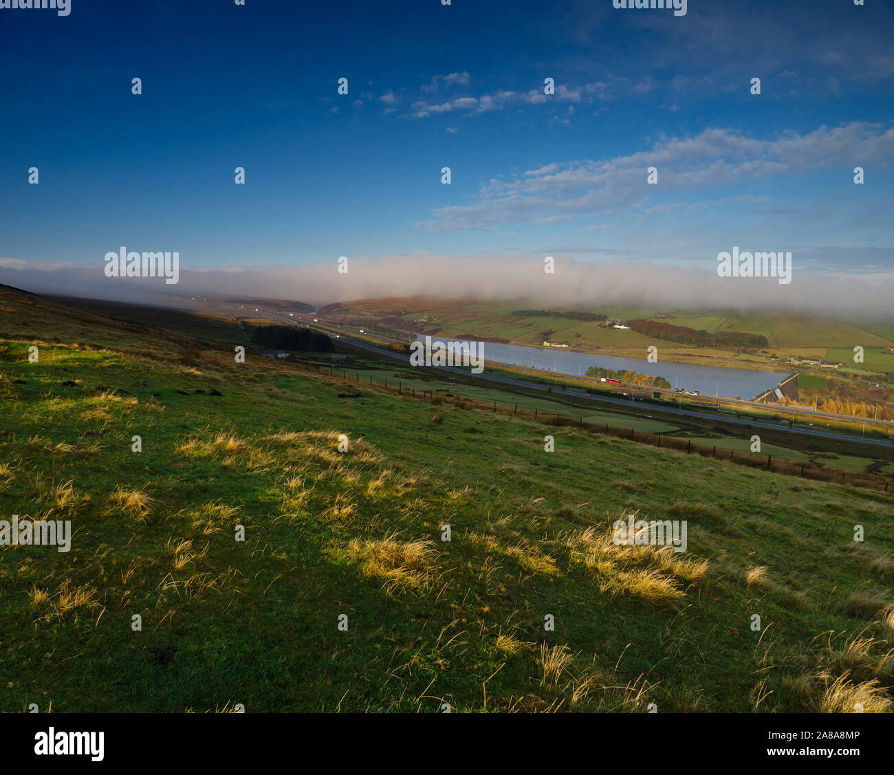 Stott Hall Farm, Booth Wood Reservoir & M62 in the mist & fog from the ...