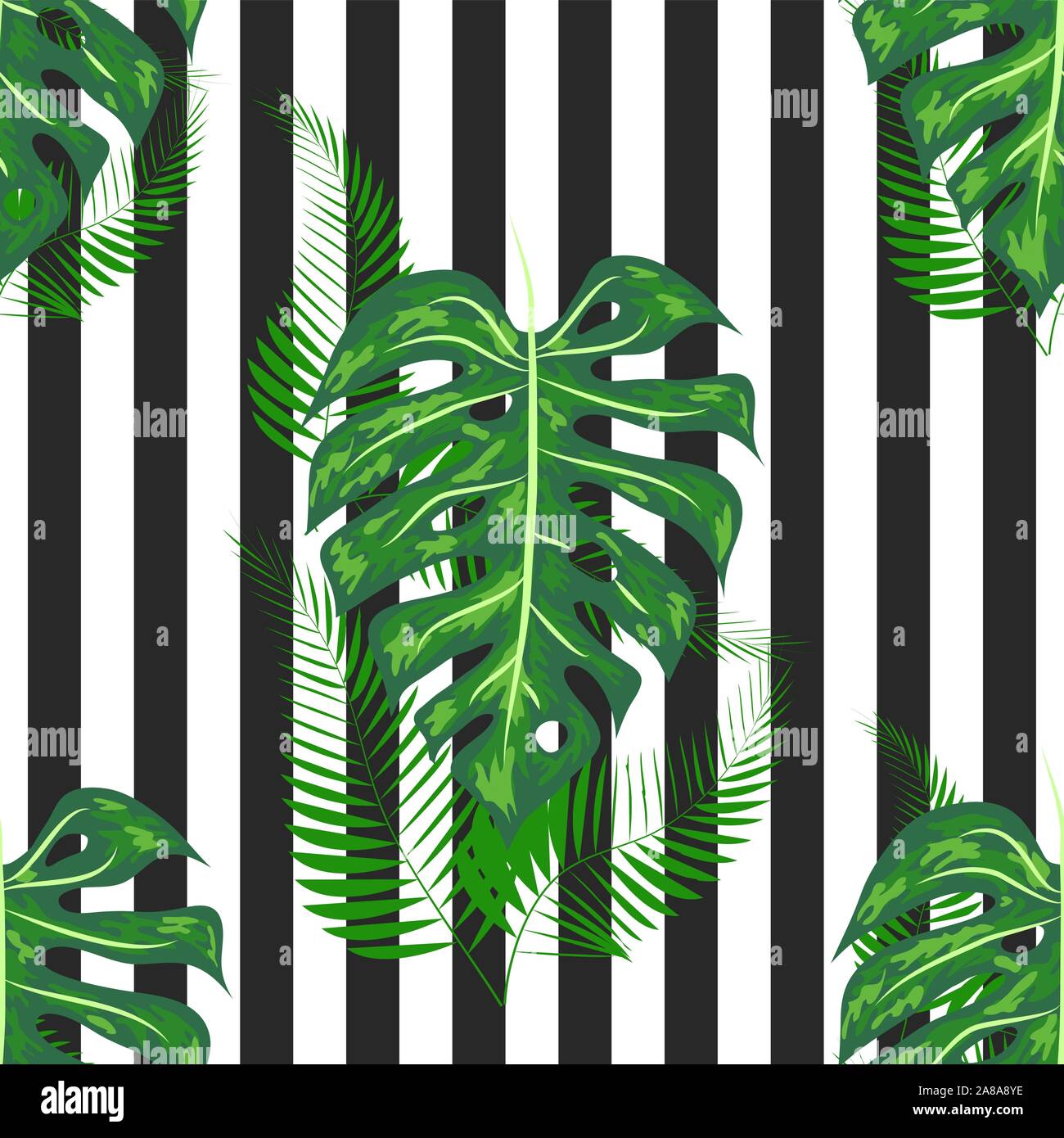 Monstera Pattern. Summer Design for Swimwear. Exotic Palm Greenery ...