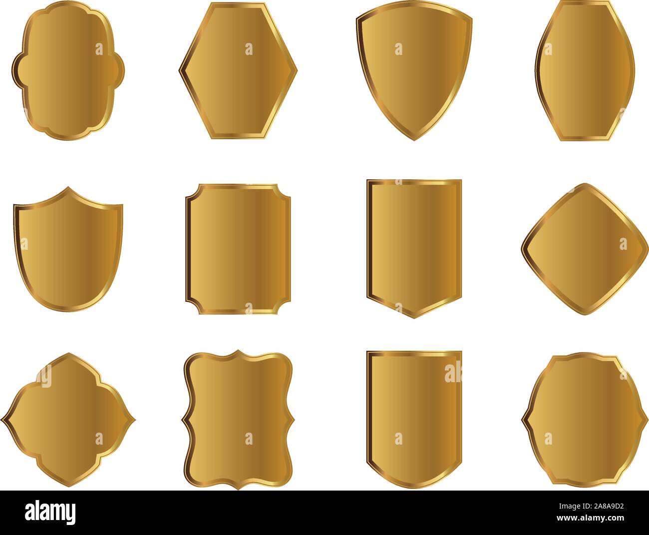 Set of outline golden shields, stickers and graphic elements. Vector ...