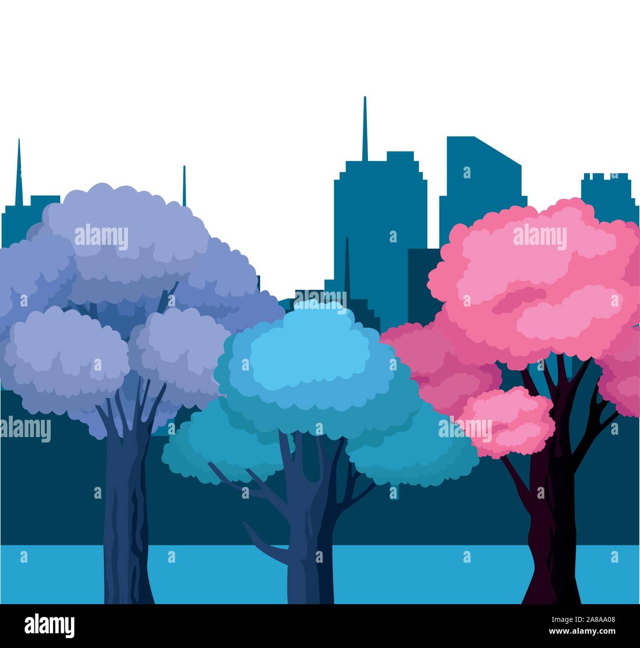 colorful trees and city buildings background Stock Vector Image & Art ...