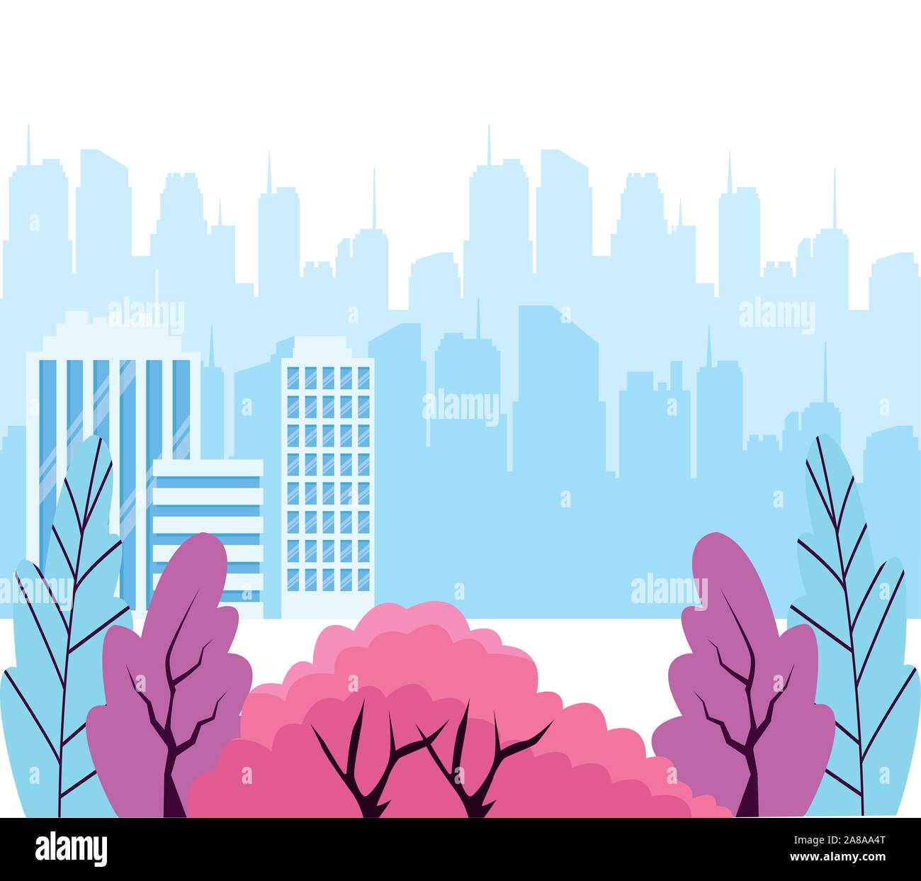 colorful bushes over urban city landscape background Stock Vector Image ...