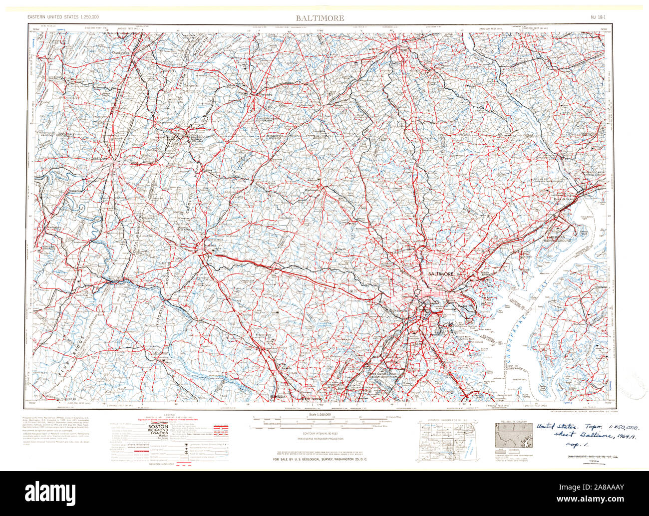 USGS TOPO Map Maryland MD Baltimore 461346 1957 250000 Stock Photo - Alamy