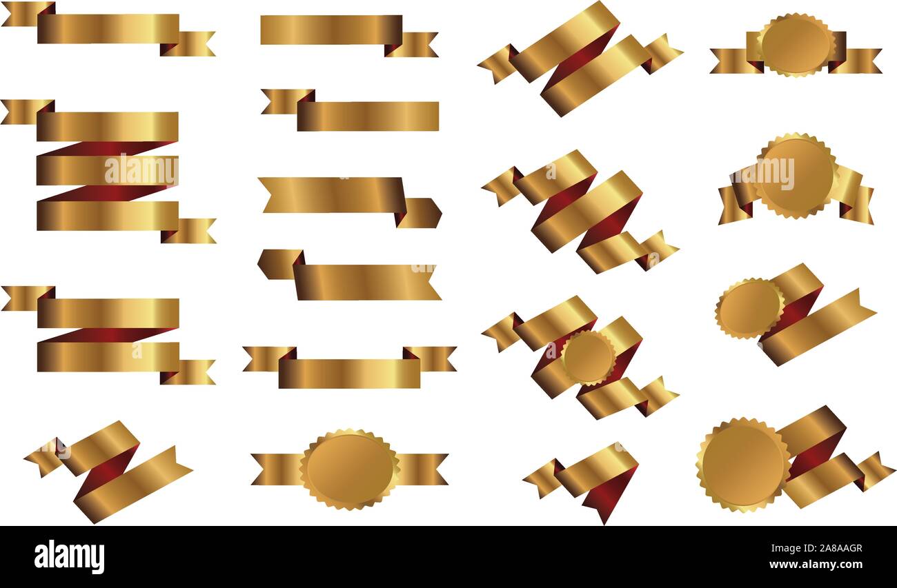 Set of outline golden ribbons and graphic elements. Vector Illustration ...