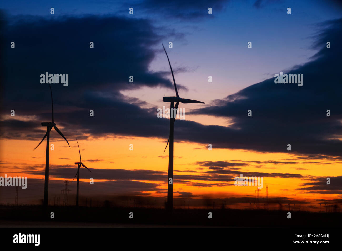Sustainable development, renewable energy.Windmills for electric power ...