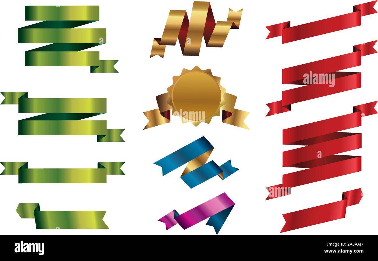 Set of outline colour ribbons and Banners. Vector Illustration Stock ...