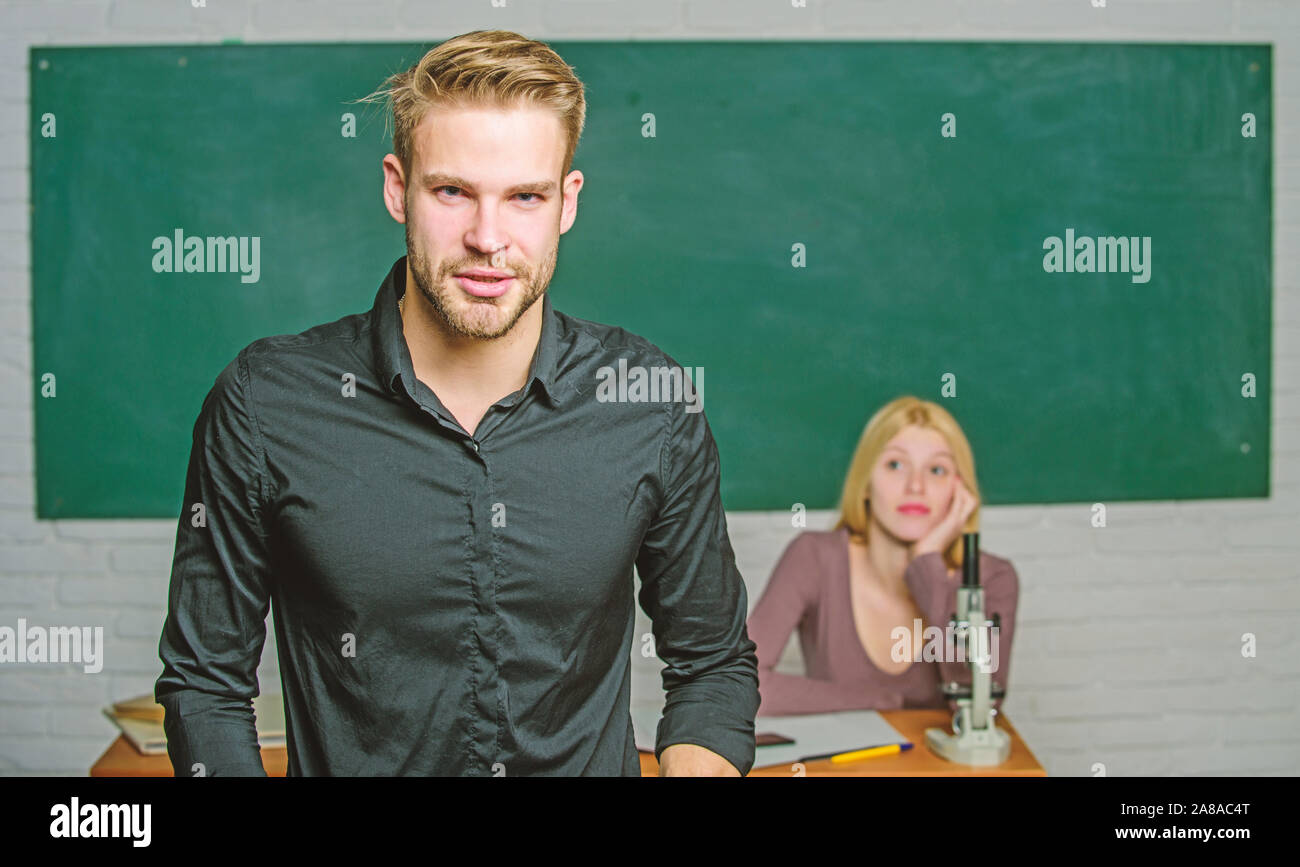 Teacher of her dreams. Handsome teacher. School and college education ...