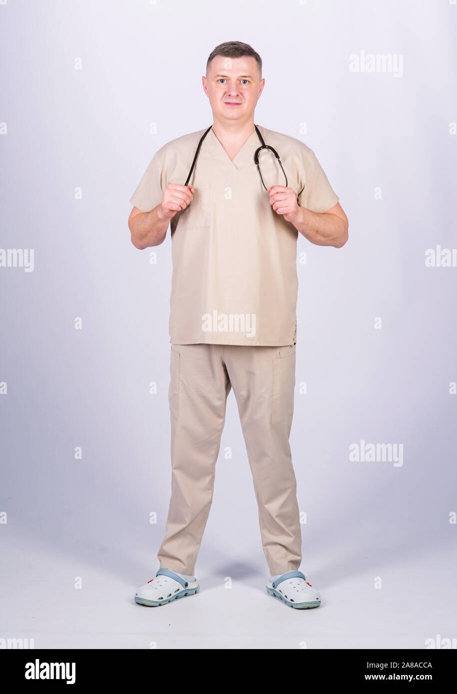 Doctor career. Man doctor with stethoscope physician uniform. Medicine ...