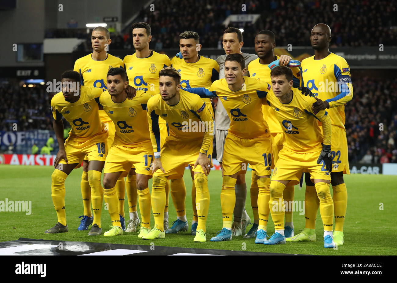 FC Porto line up during the UEFA Europa League match at Ibrox Stadium ...