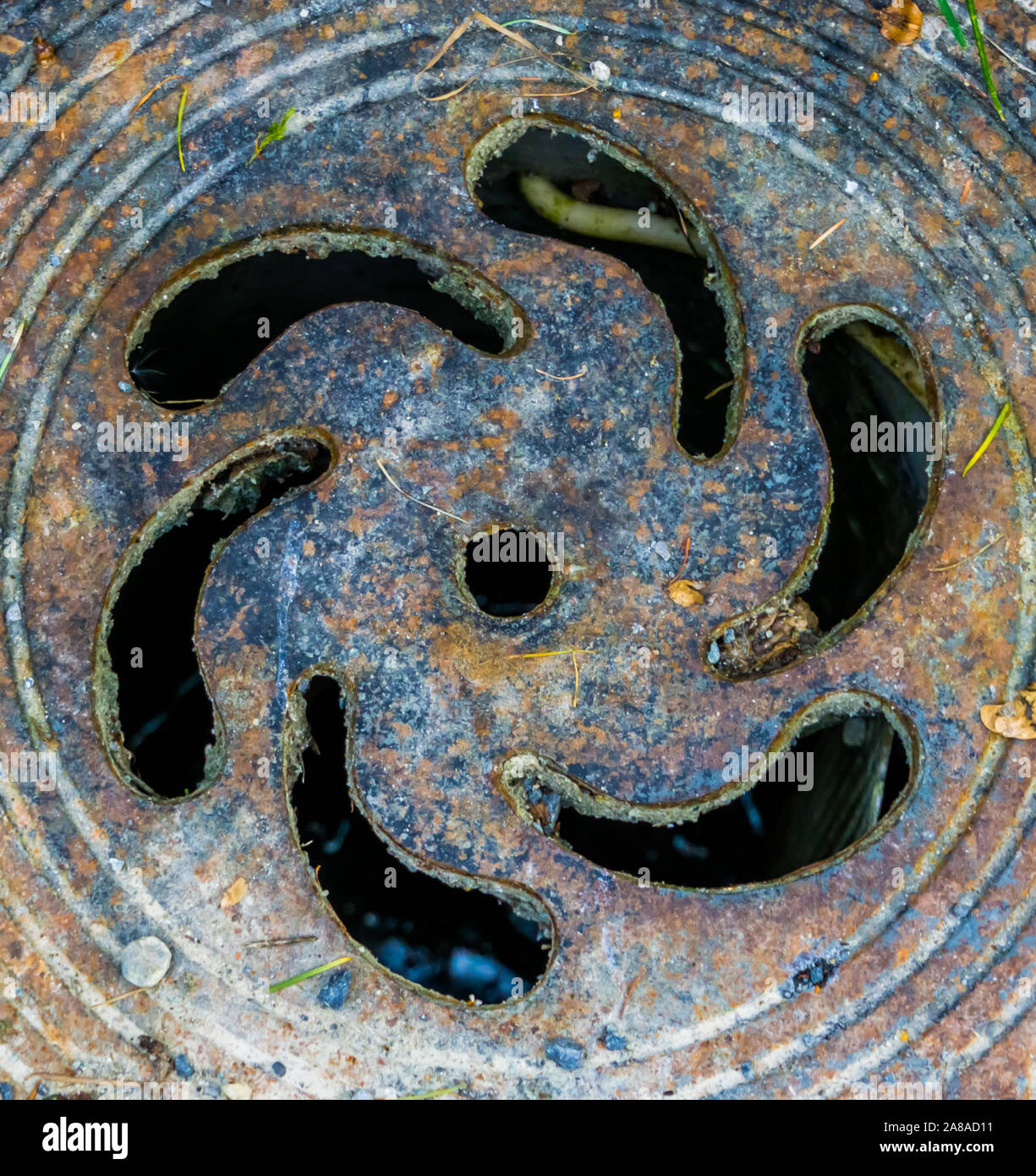 closeup of the lid of a small pit, Drain access point, classical ...