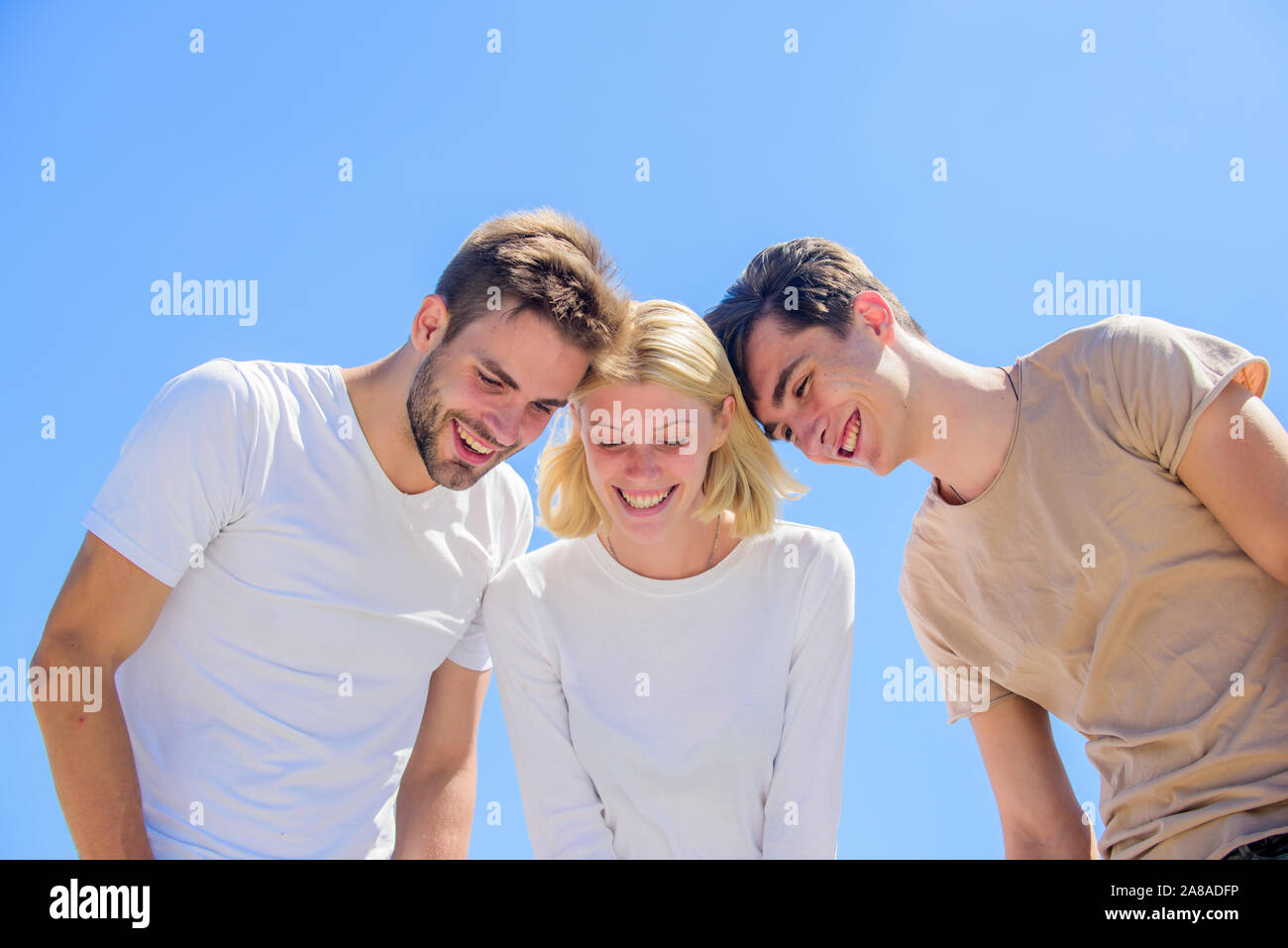 happy people. heaven concept. look from success heights. happy woman ...