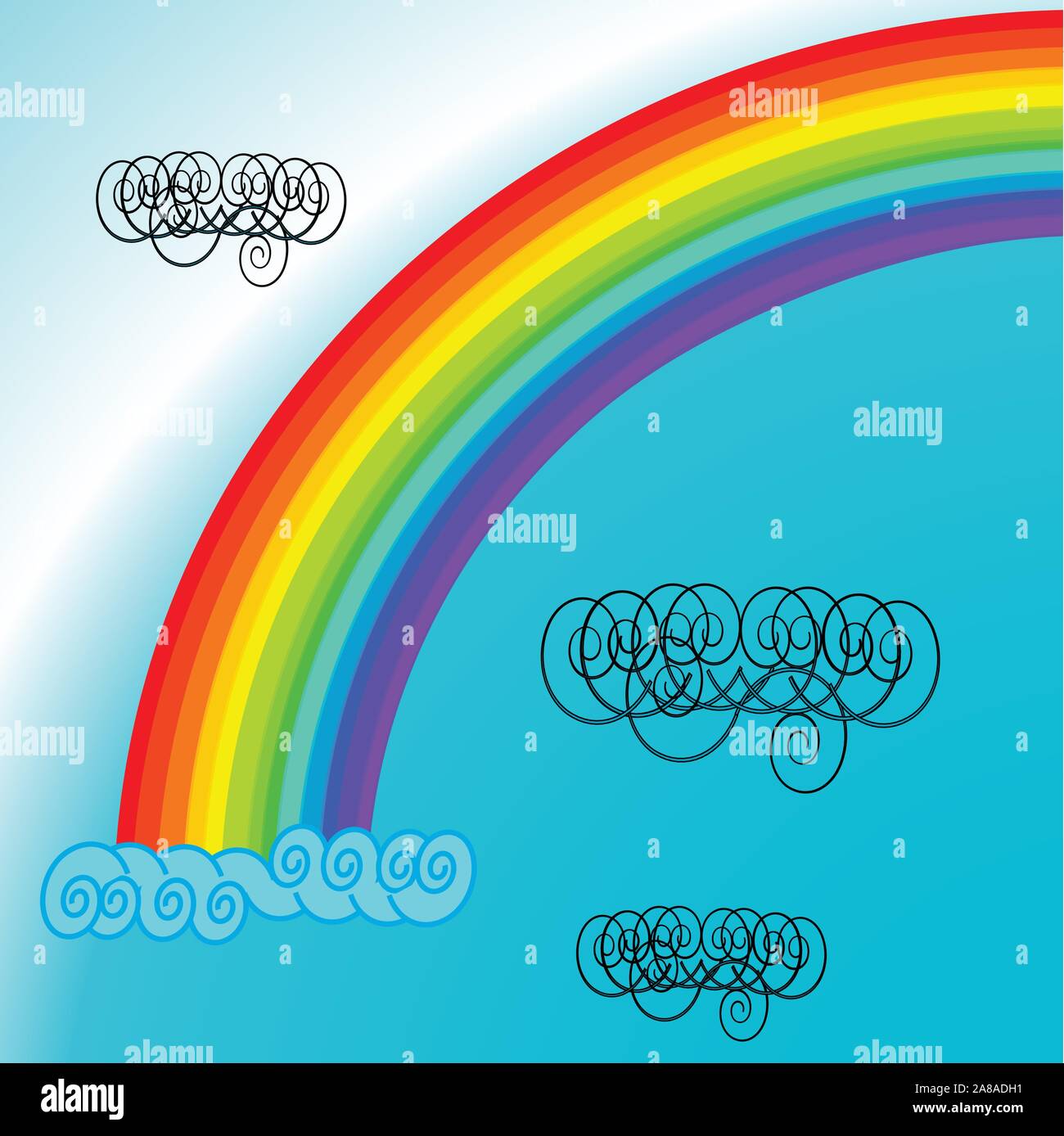 Rainbow in blue sky with white clouds Stock Vector Images - Alamy