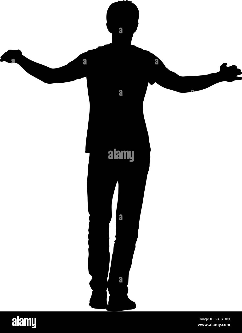 Black silhouettes man with arm raised on a white background Stock ...