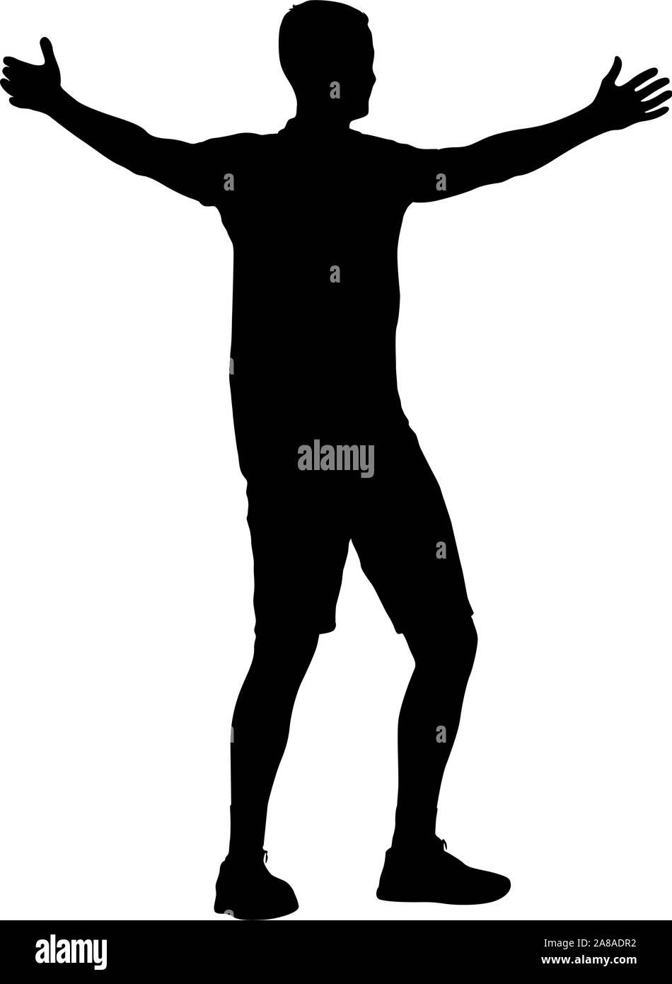 Black silhouettes man with arm raised on a white background Stock ...