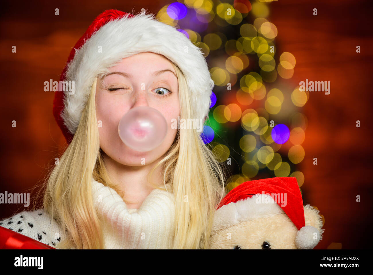 Breathe gently. Blow Bubbles with Gum. Only fun on my mind. Girl Santa ...