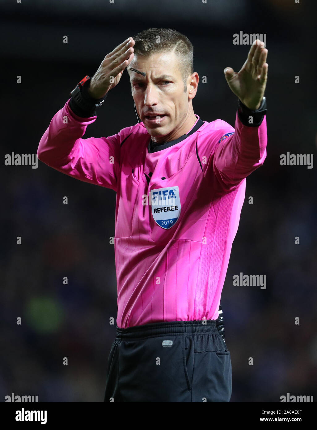 Referee Davide Massa during the UEFA Europa League match at Ibrox ...