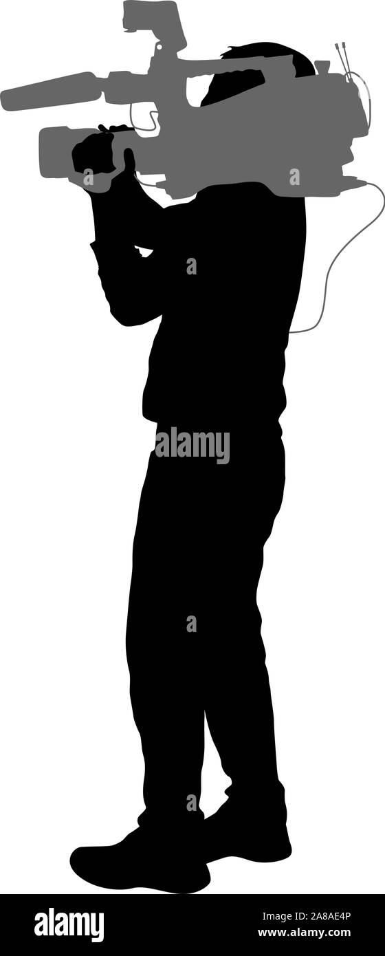 Cameraman with video camera. Silhouettes on white background Stock ...