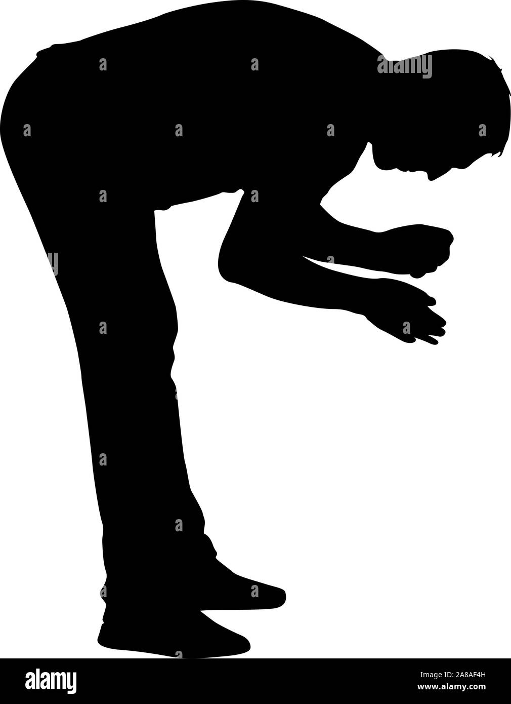 Black silhouette man standing worth stooping on white background Stock ...
