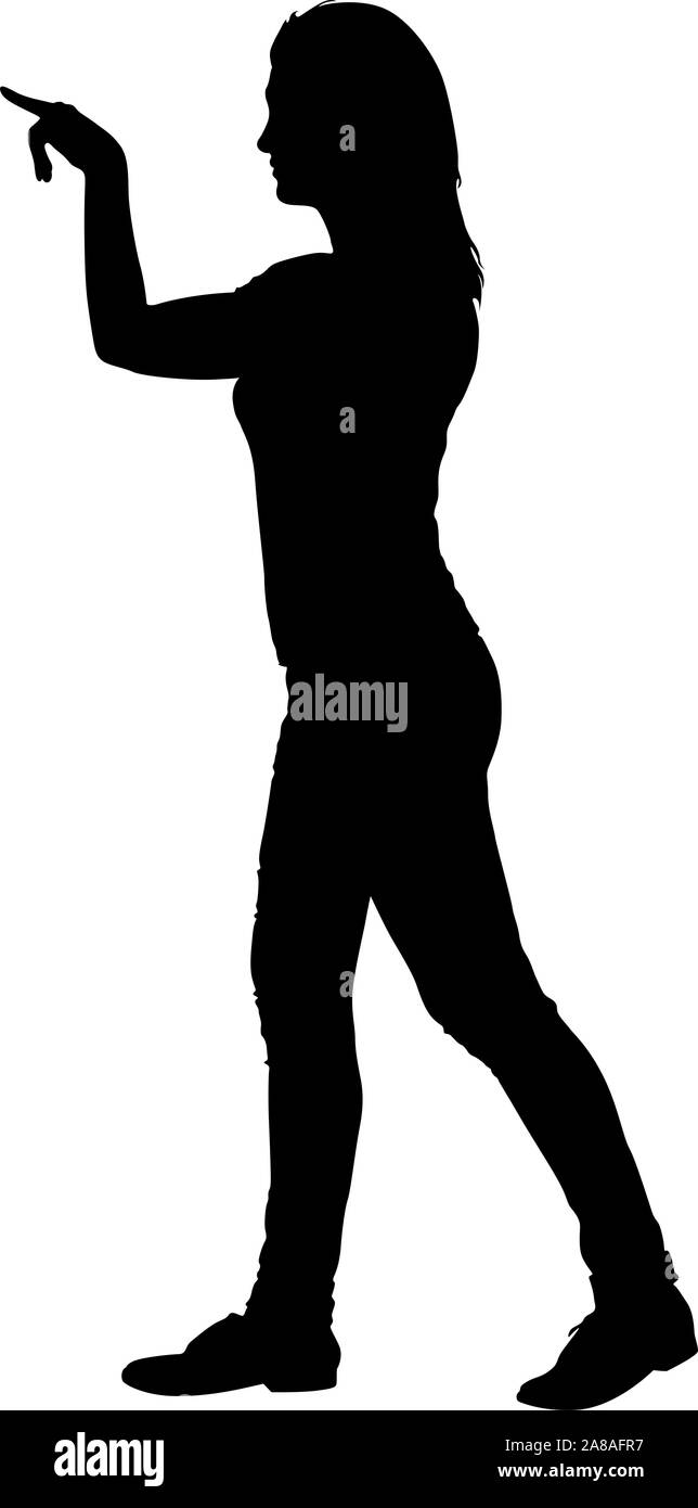 Silhouette of People with a raised hand on White Background Stock ...