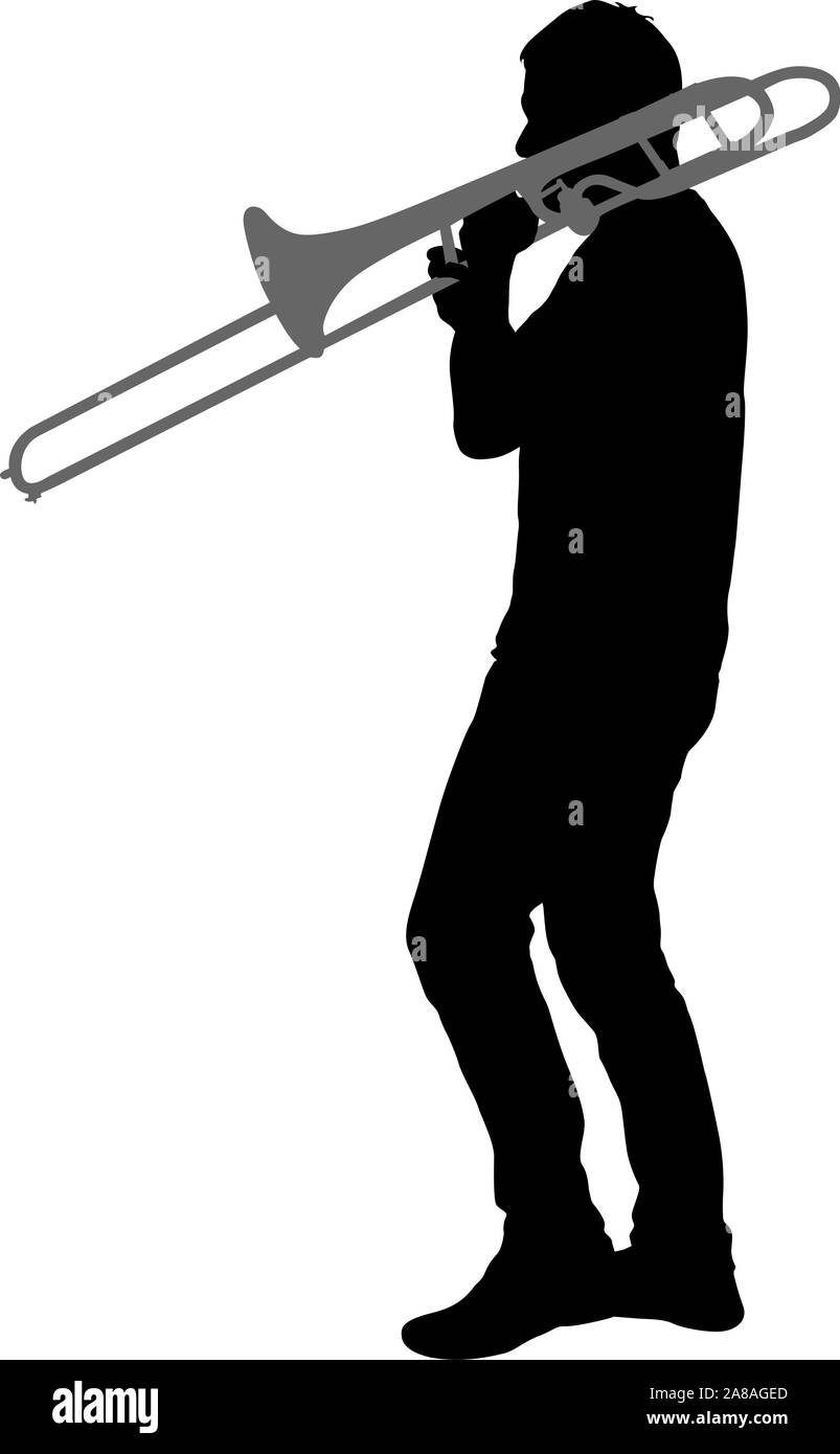 Silhouette of musician playing the trombone on a white background Stock ...
